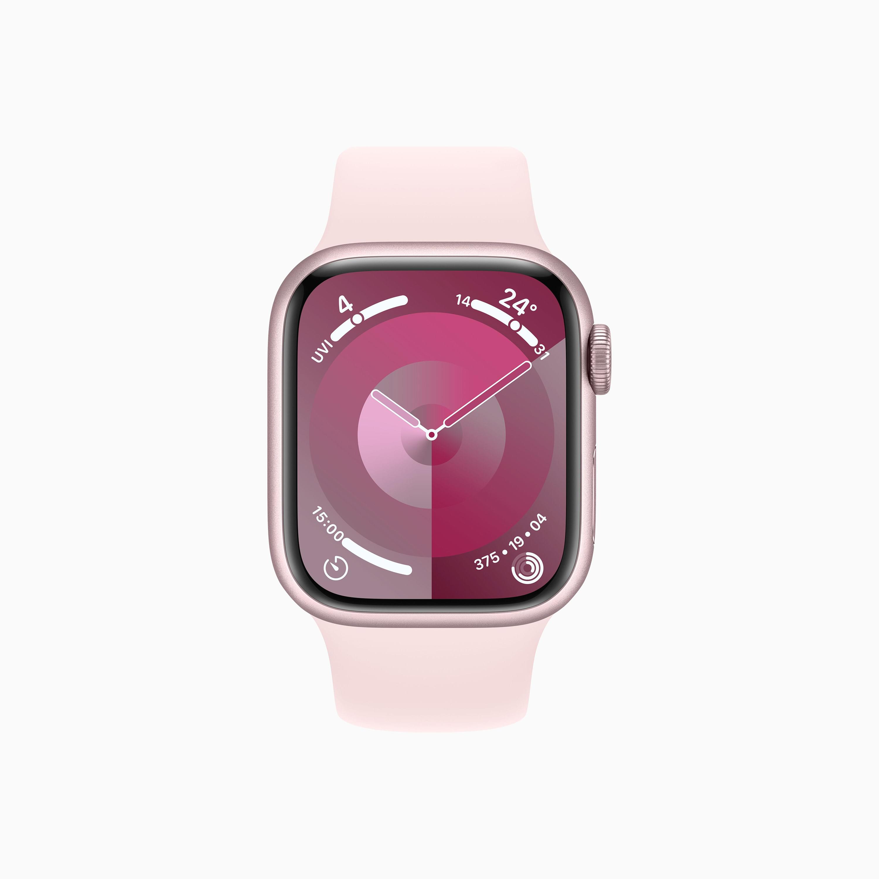 Apple Watch Series 9 Pink Aluminium Case with Light Pink Sport Band ...